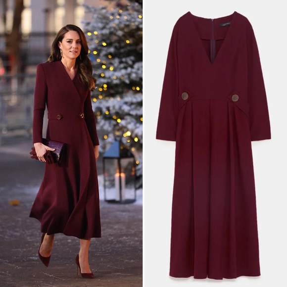 Zara | Dresses | Zara Kate Middleton Christmas Red Dress Inspiration ...